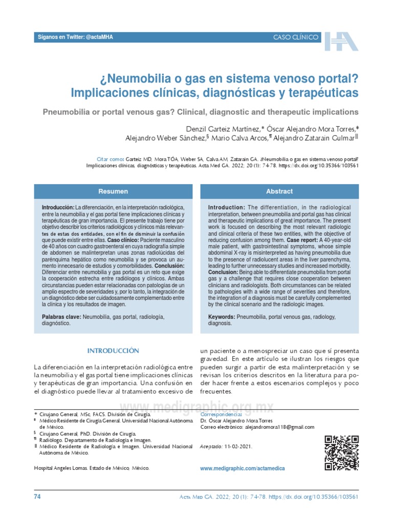 Diferenciación entre neumobilia y gas portal | PDF | Abdomen | Causas ...