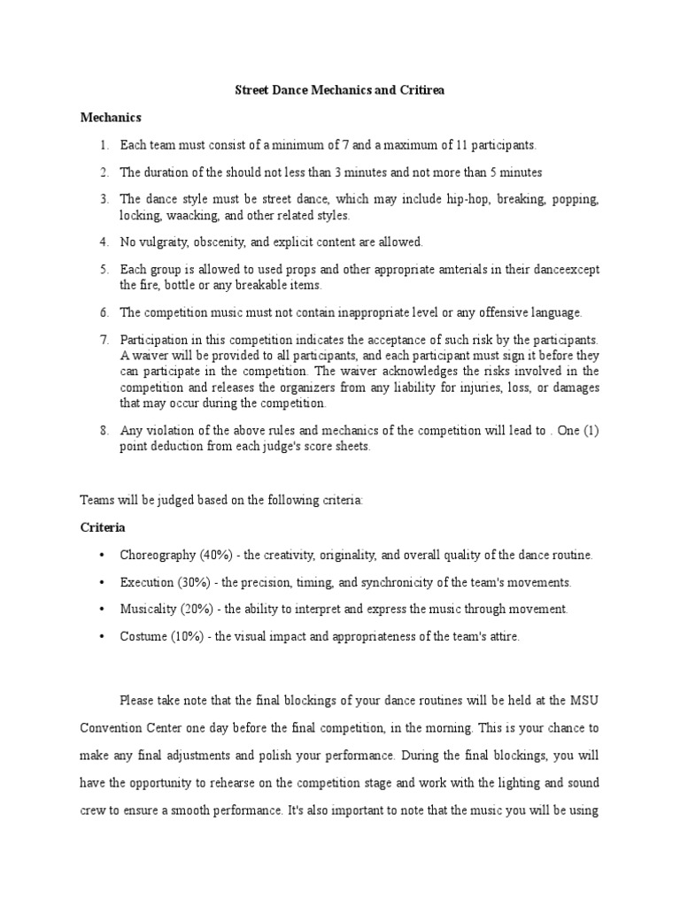 Street Dance Mechanics and Critirea Mechanics | PDF