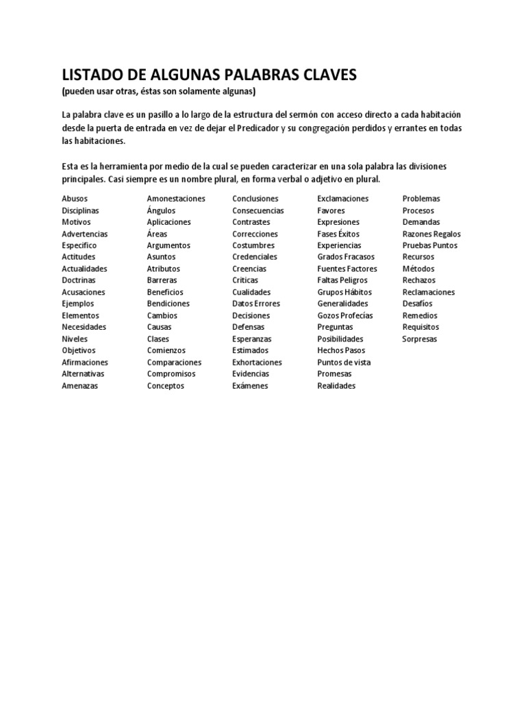 Listado de Algunas Palabras Claves | PDF