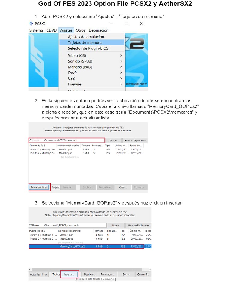 Instrucciones Option File PCSX2 AetherSX2 | PDF