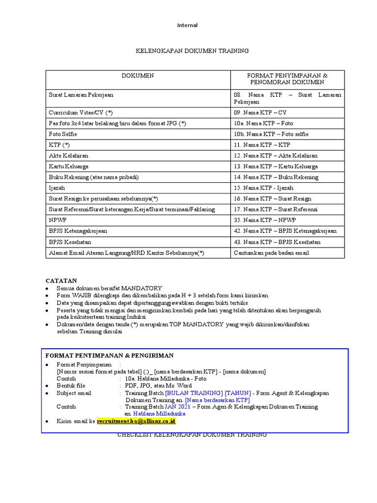 Form Kelengkapan Dokumen Training | PDF
