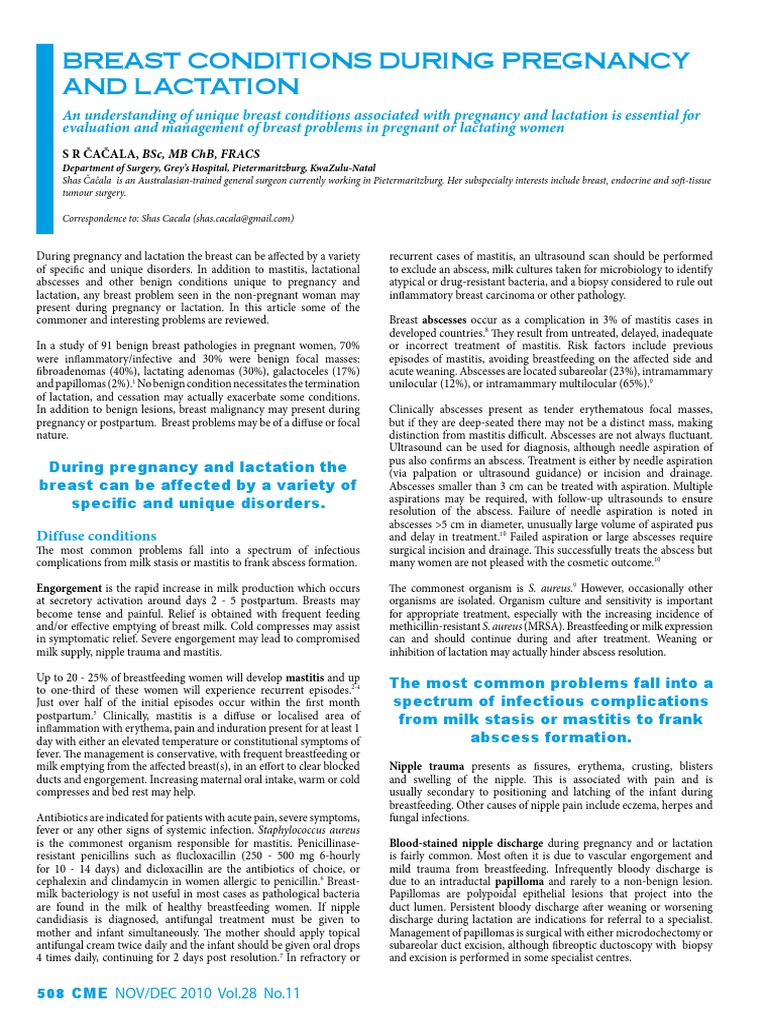 Breast Conditions During Pregnancy and Lactation | PDF | Breast Cancer | Breastfeeding