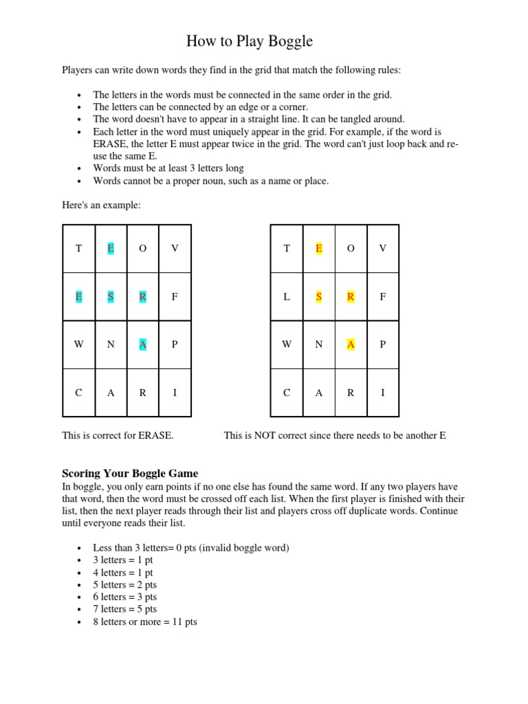 How to Play the Word Game Boggle | PDF