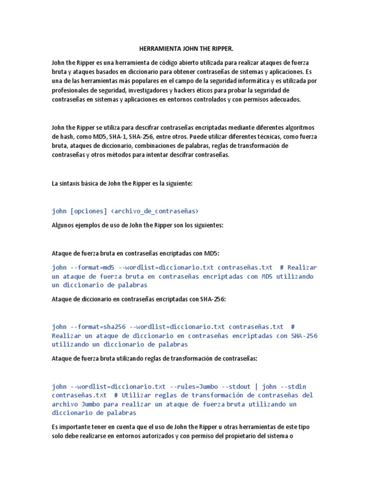 Herramienta John The Ripper | PDF