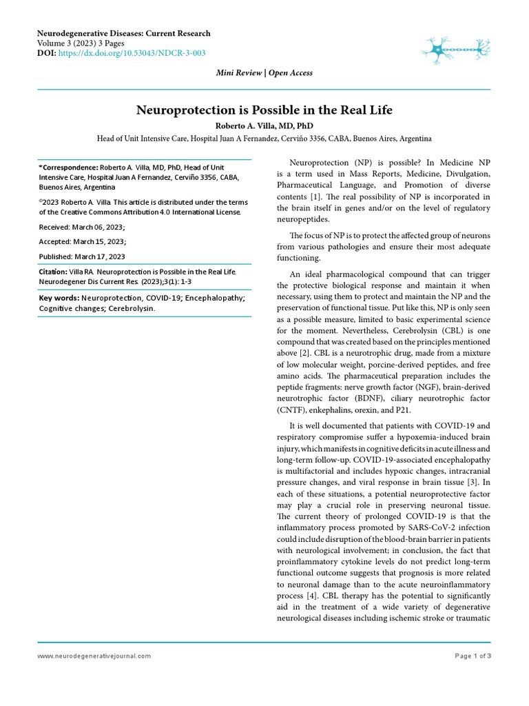 Neuroprotection Is Possible in The Real Life | PDF | Inflammation ...