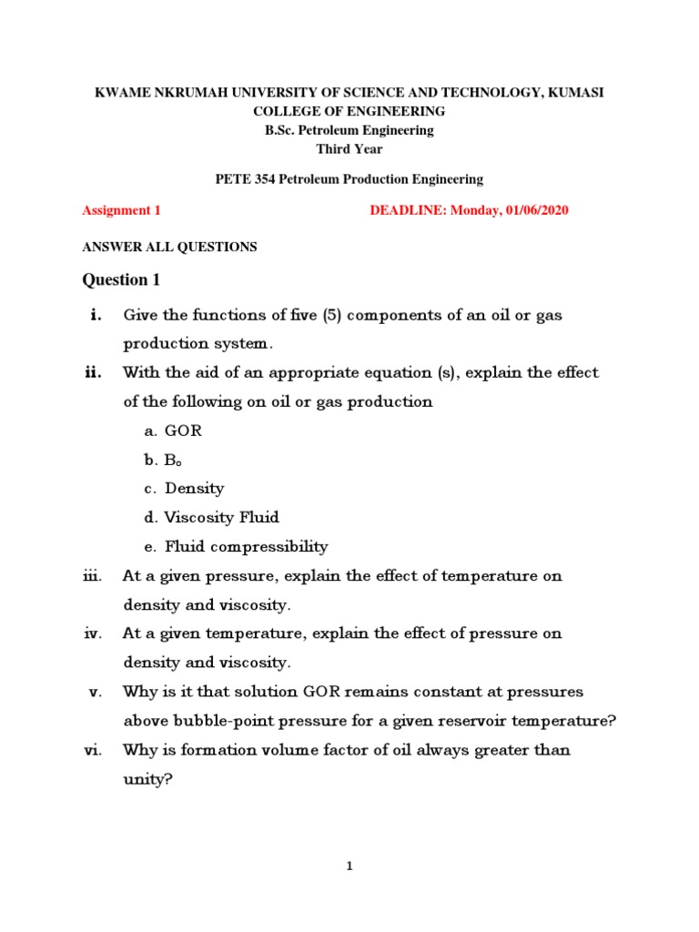 Petroleum Production Engineering Assignment | PDF | Gases | Petroleum ...