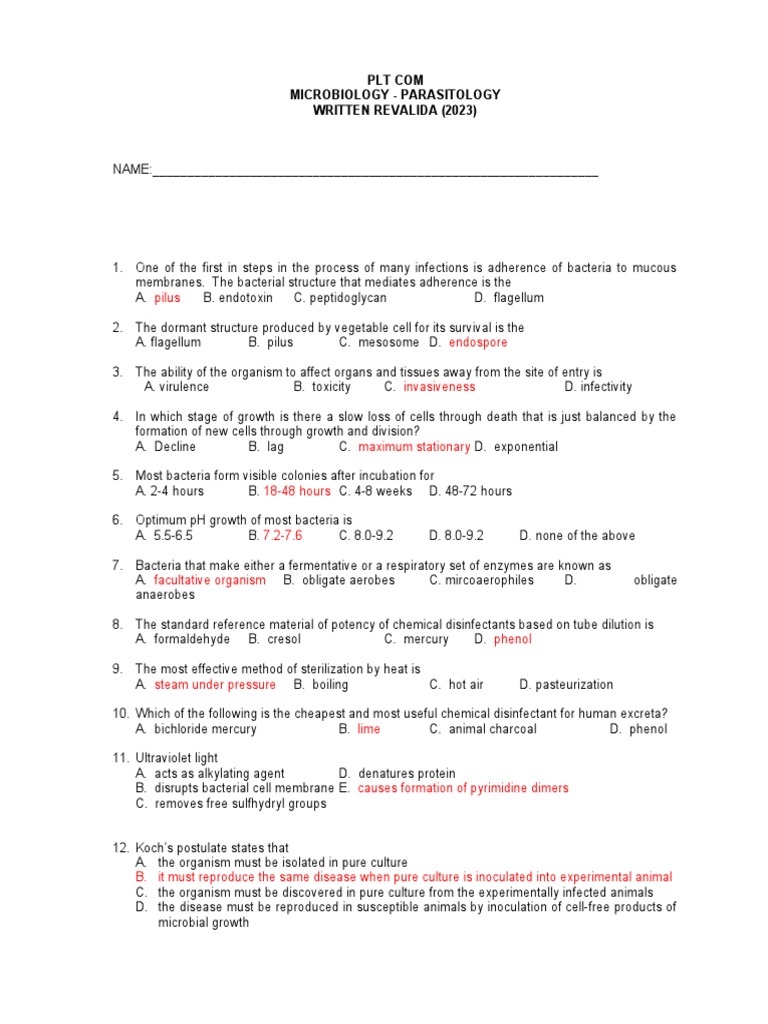 Micro Written Revalida 1st 50 Questions | PDF | Streptococcus | Bacteria
