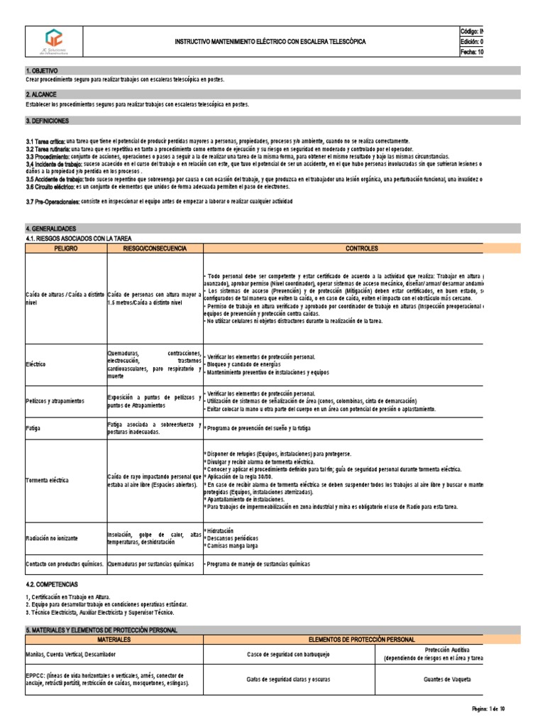 INGP-04 Mantenimiento Electrico Con Escalera Telescopica E.04 | PDF ...