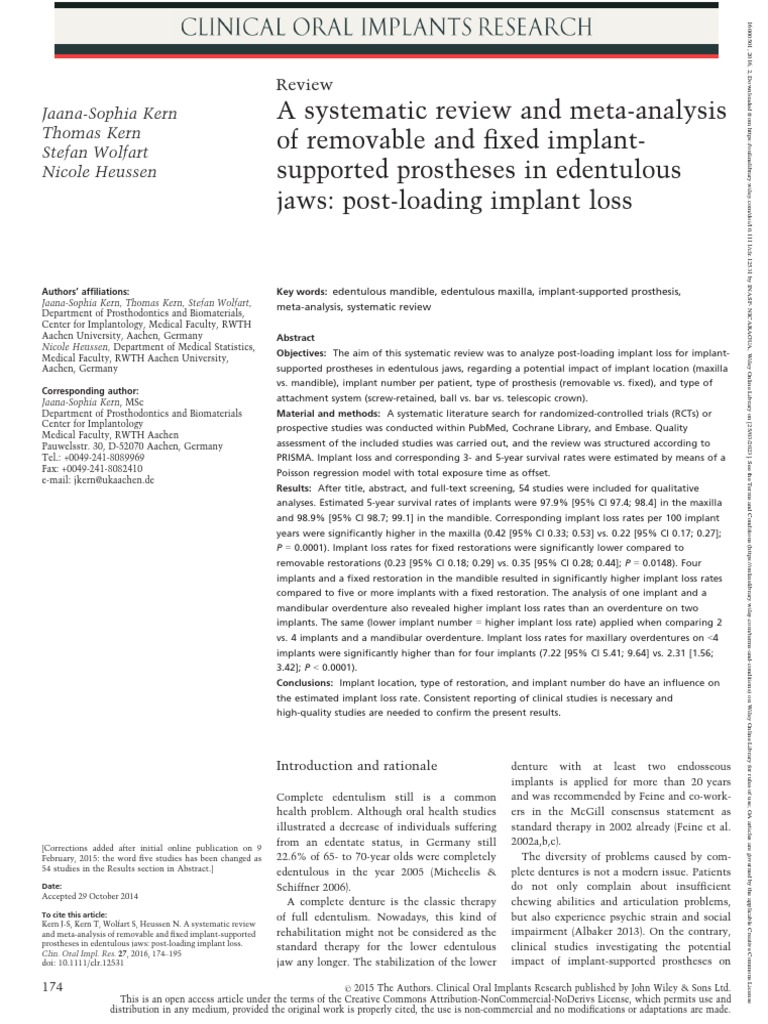 Clinical Oral Implants Res - 2015 - Kern - A Systematic Review and Meta Analysis of Removable ...