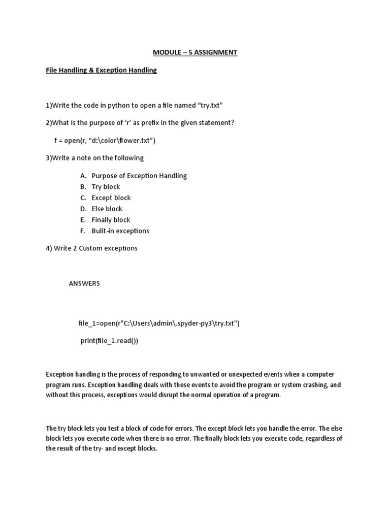 Module - 5 Assignment File Handling & Exception Handling | PDF