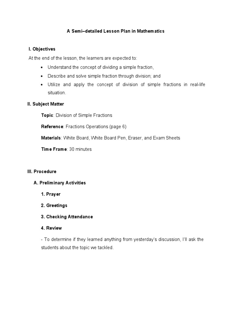 Division Fractions Lesson Plan | PDF | Cognition | Learning