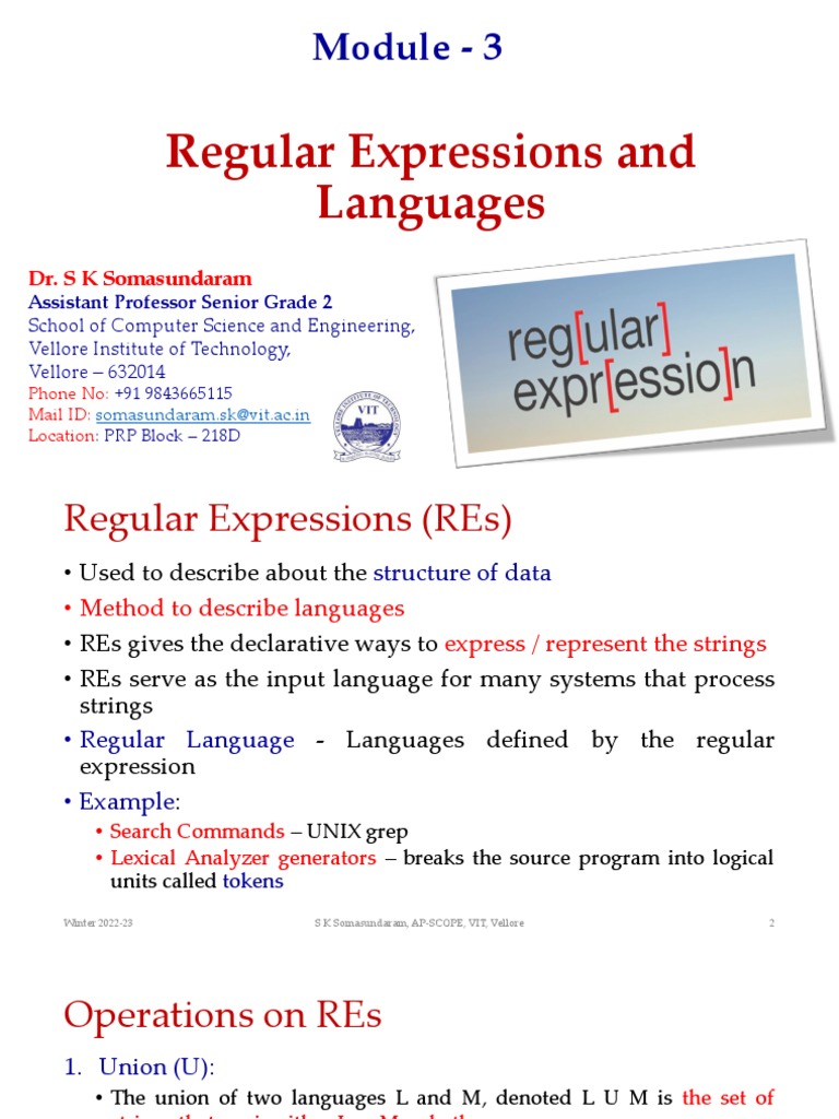 Regular Expression - Languages and Regular Expressions-12!01!2023 | PDF | String (Computer ...