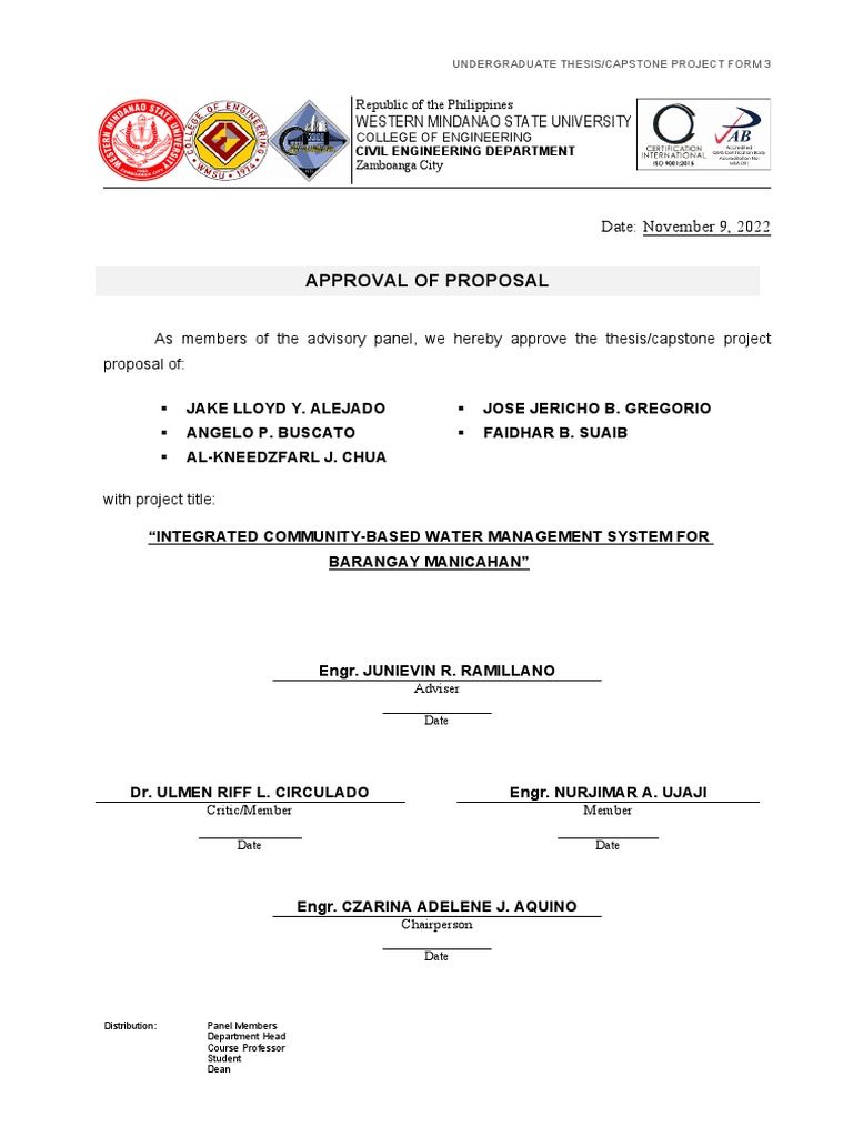 Approval of Proposal: Western Mindanao State University | PDF | Civil ...