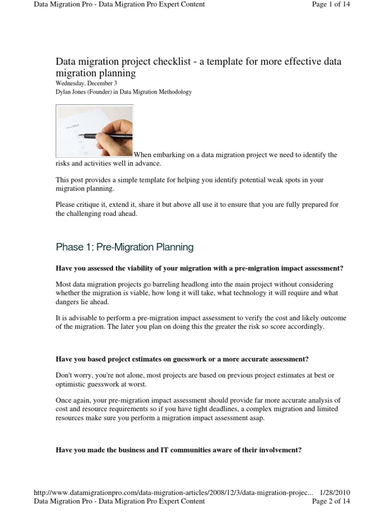 Data Migration Project Checklist | PDF | Data Quality | Strategic ...