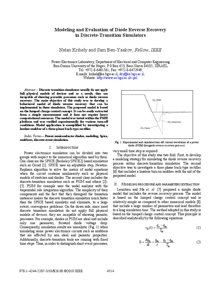 Modeling and Evaluation of Diode Reverse Recovery | PDF | Rectifier | Spice