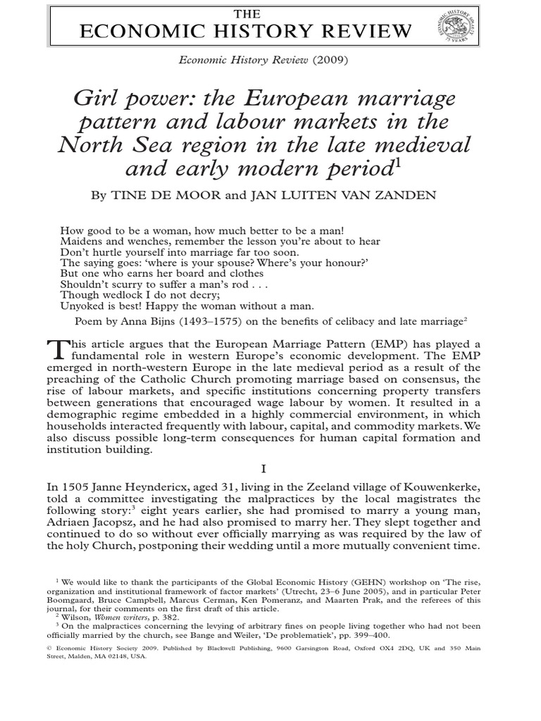 Girl Power: The European Marriage Pattern and Labour Markets in The ...