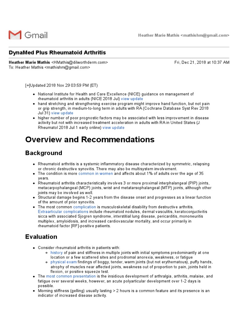 DynaMed Plus Rheumatoid Arthritis | PDF | Rheumatoid Arthritis | Arthritis