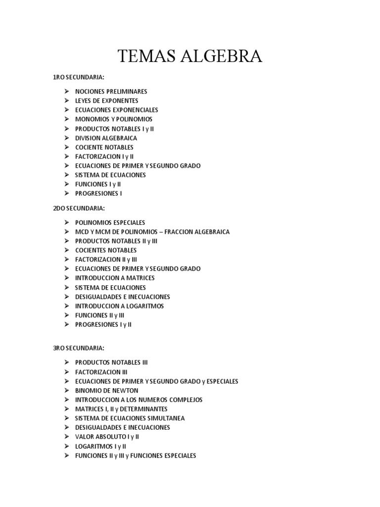 Temas Algebra | PDF | Tecnología
