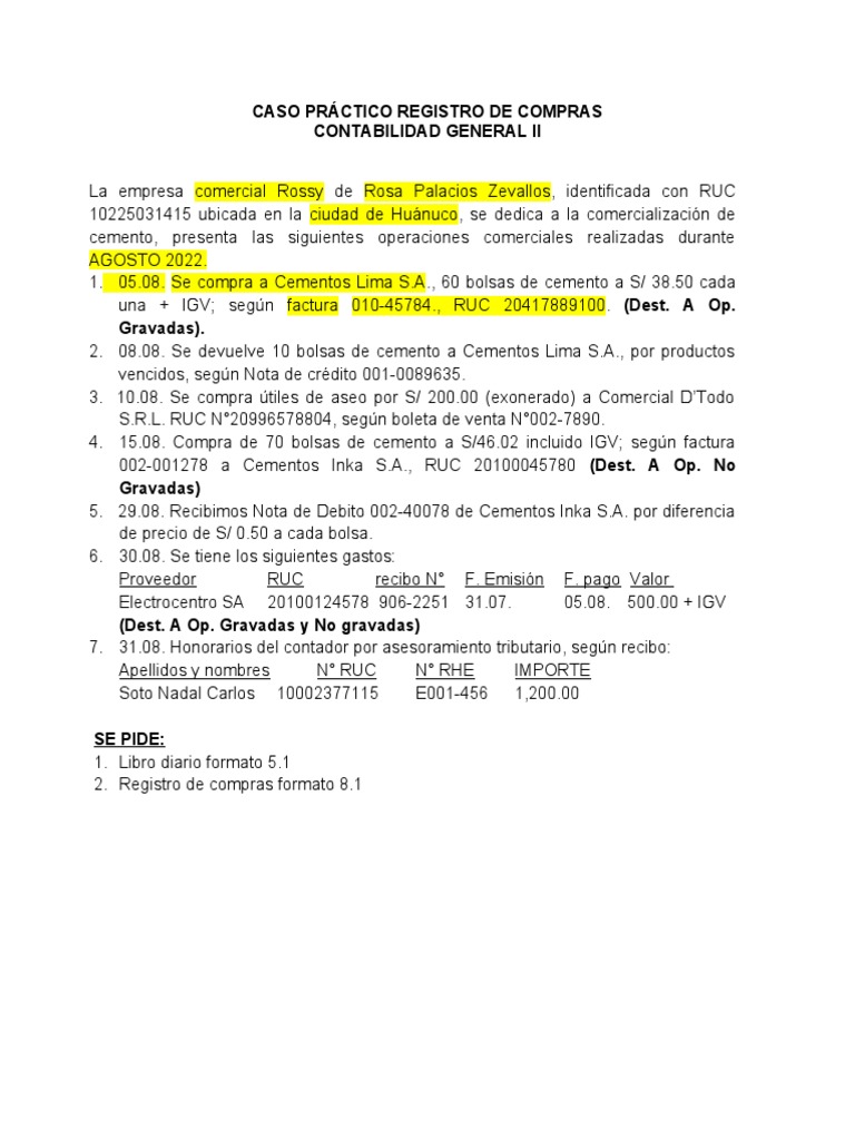Caso Práctico Registro de Compras Contabilidad General Ii | PDF