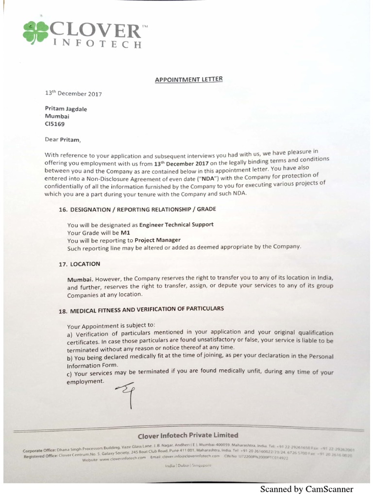 Clover Appointment Letters | PDF