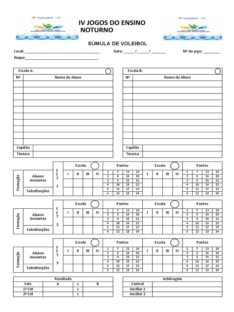 Iv Jogos Do Ensino Noturno: Súmula de Voleibol | PDF