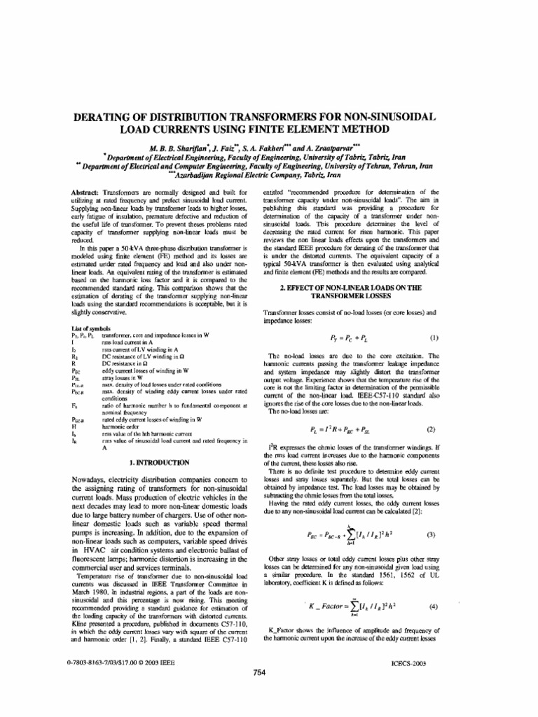 Derating of Distribution Transformers For Non-Sinusoidal Load Currents ...