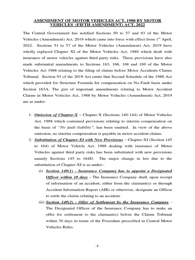 List Amendments M V Act 23.04.2022 | PDF | Insurance | Private Law