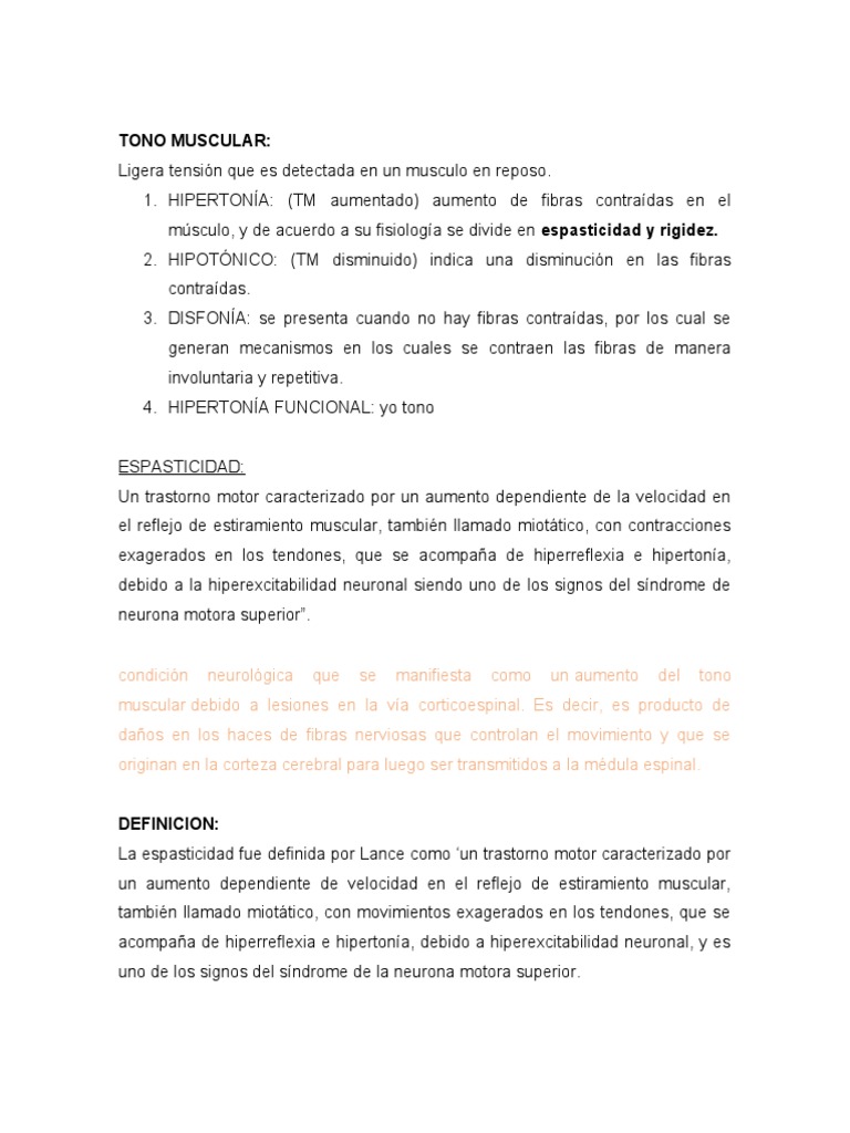 Tipos y Fisiopatología del Tono Muscular | PDF | Neurona motora | Neurona