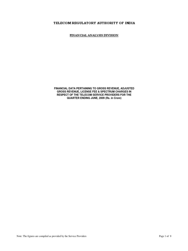 Telecom Revenue Report Q2 2009 | PDF