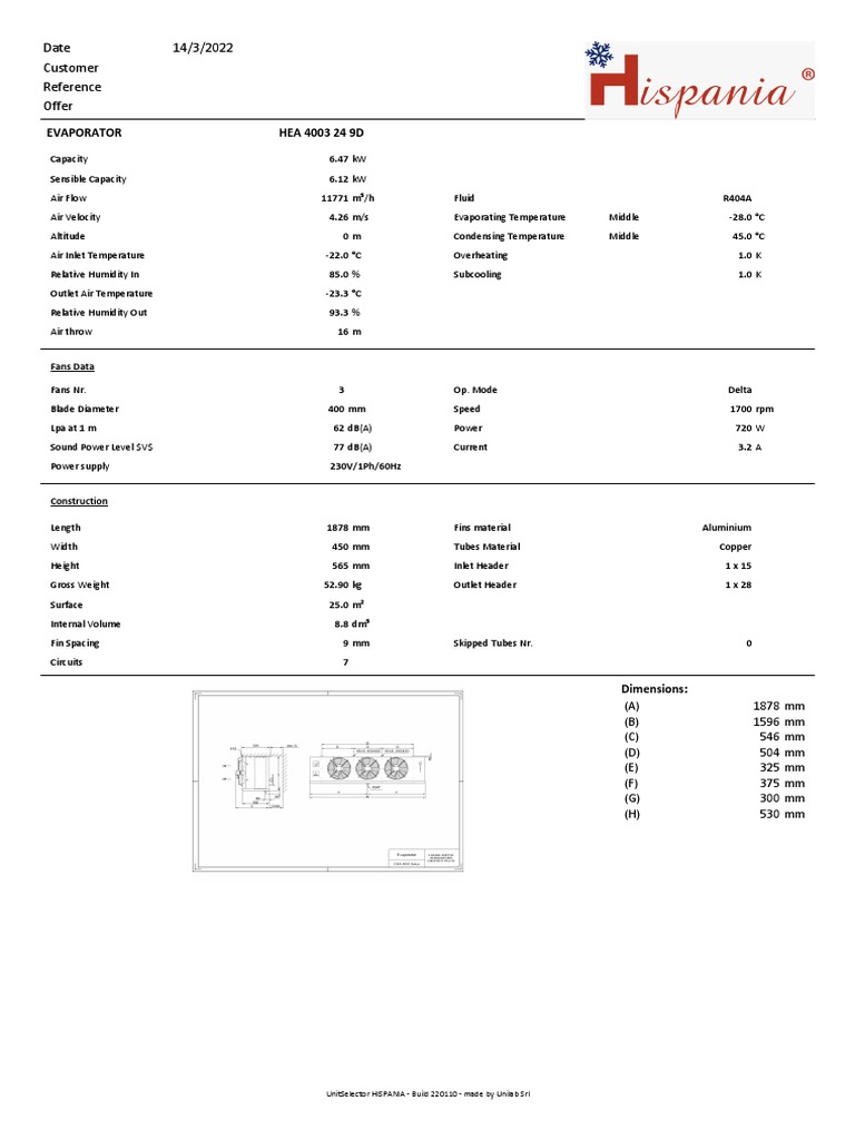 Evaporator Specification and Dimensional Drawing | PDF | Physical ...