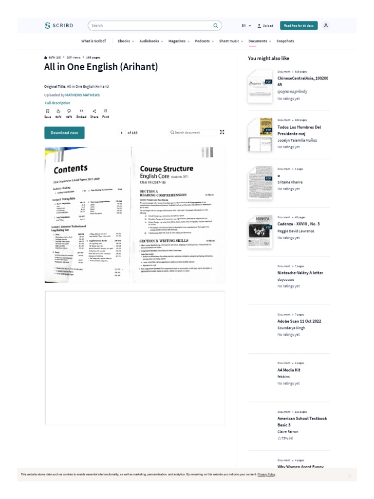 WWW Scribd Com Document 527558885 All in One English Arihant | PDF | Scribd | Publishing