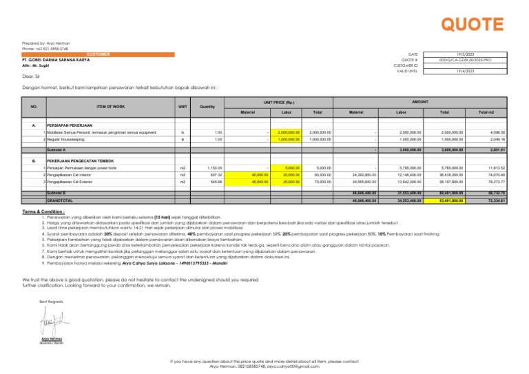 Quote Repainting Office PT GDSK 1153m2 Area | PDF