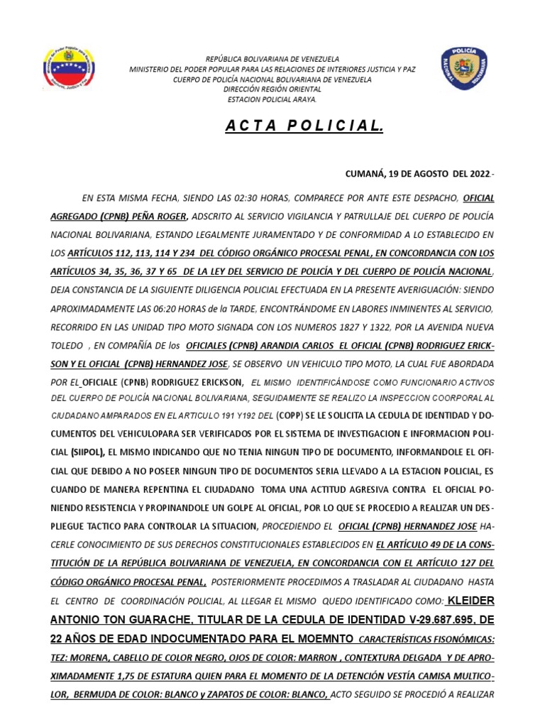 Acta Policial | PDF | Policía | Venezuela