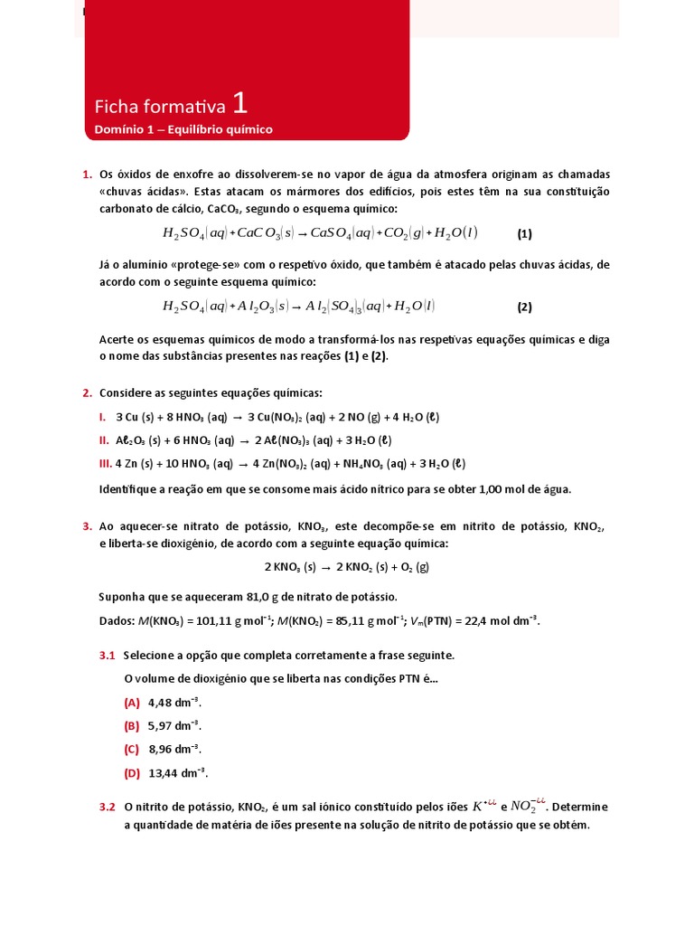 Ficha Formativa 1 - FQ | Download grátis PDF | Ácido nítrico | Combustão