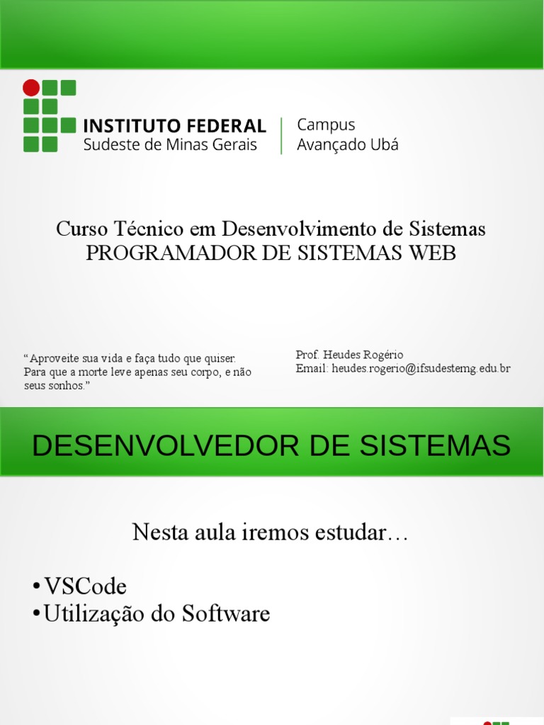 Curso Técnico em Desenvolvimento de Sistemas Programador de Sistemas Web | PDF