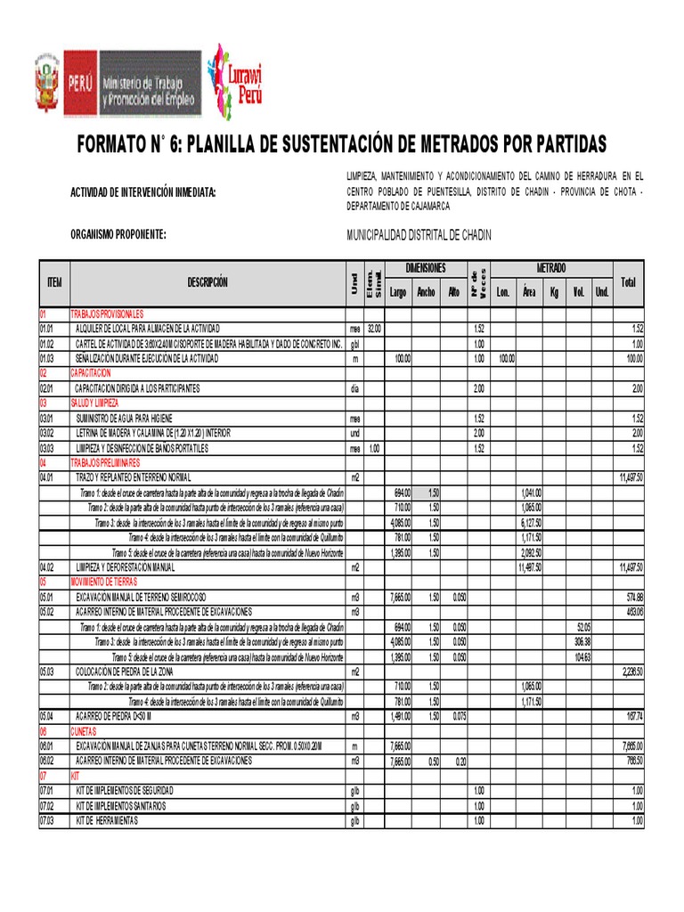 Formato 6 - Metrados | PDF