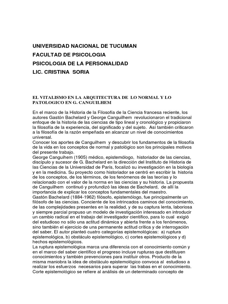 Vitalismo en Canguilhem: Normal y Patológico | PDF | Vitalismo | Vida