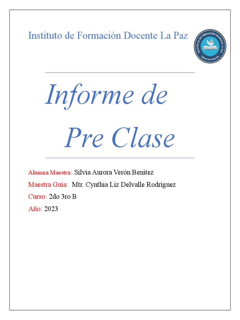 Informe de Pre Clase: Instituto de Formación Docente La Paz | PDF | Maestros