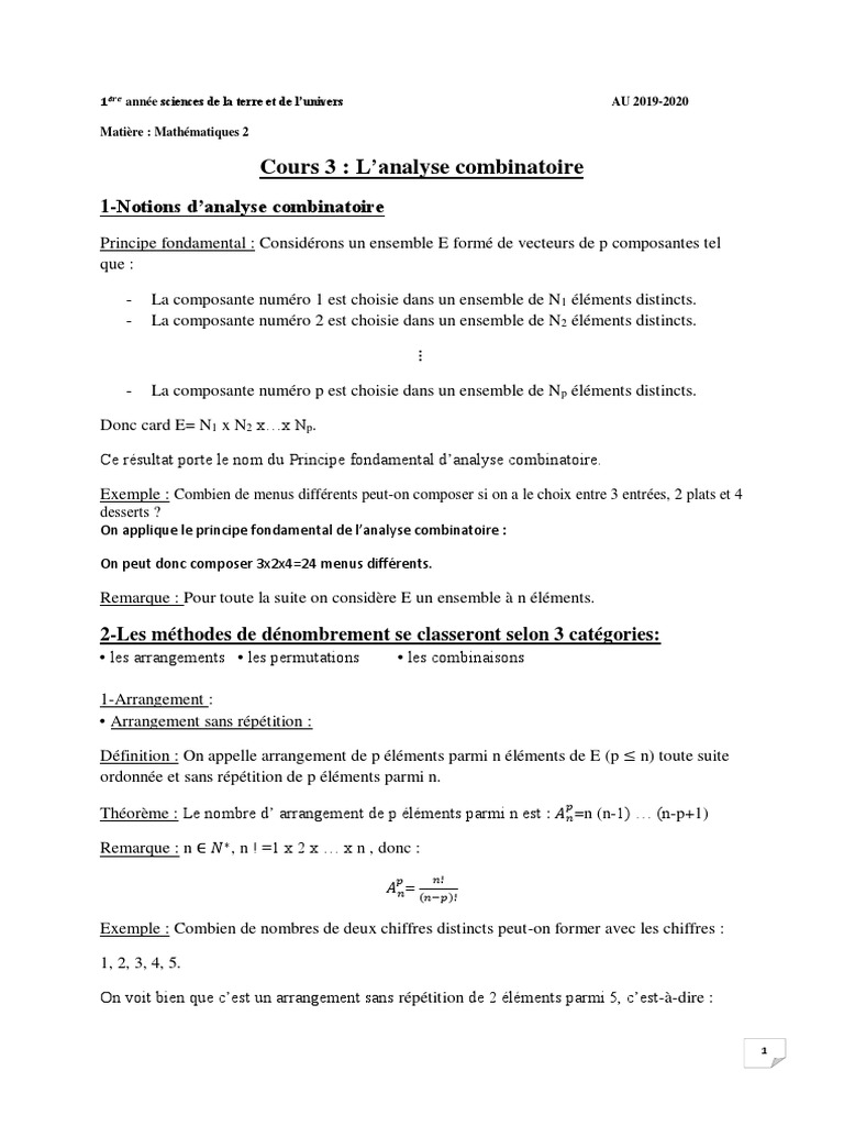 Analyse combinatoire : principes et formules | PDF | Combinatoire ...
