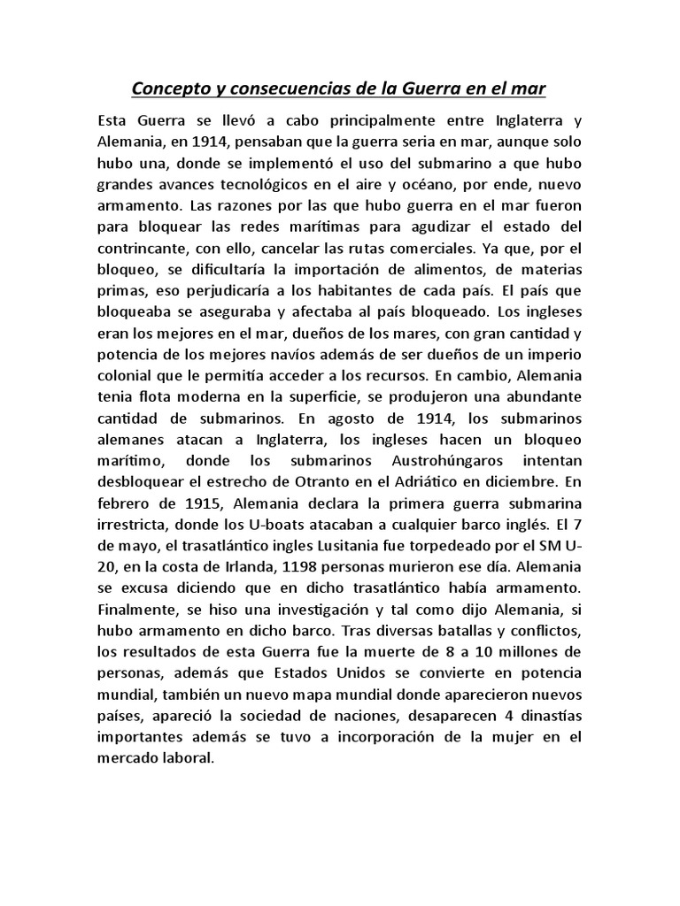 Concepto y Consecuencias de La Guerra en El Mar | PDF