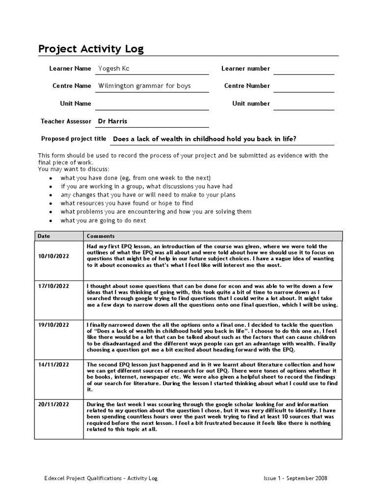 Project Activity Log | PDF | Learning | Cognitive Science