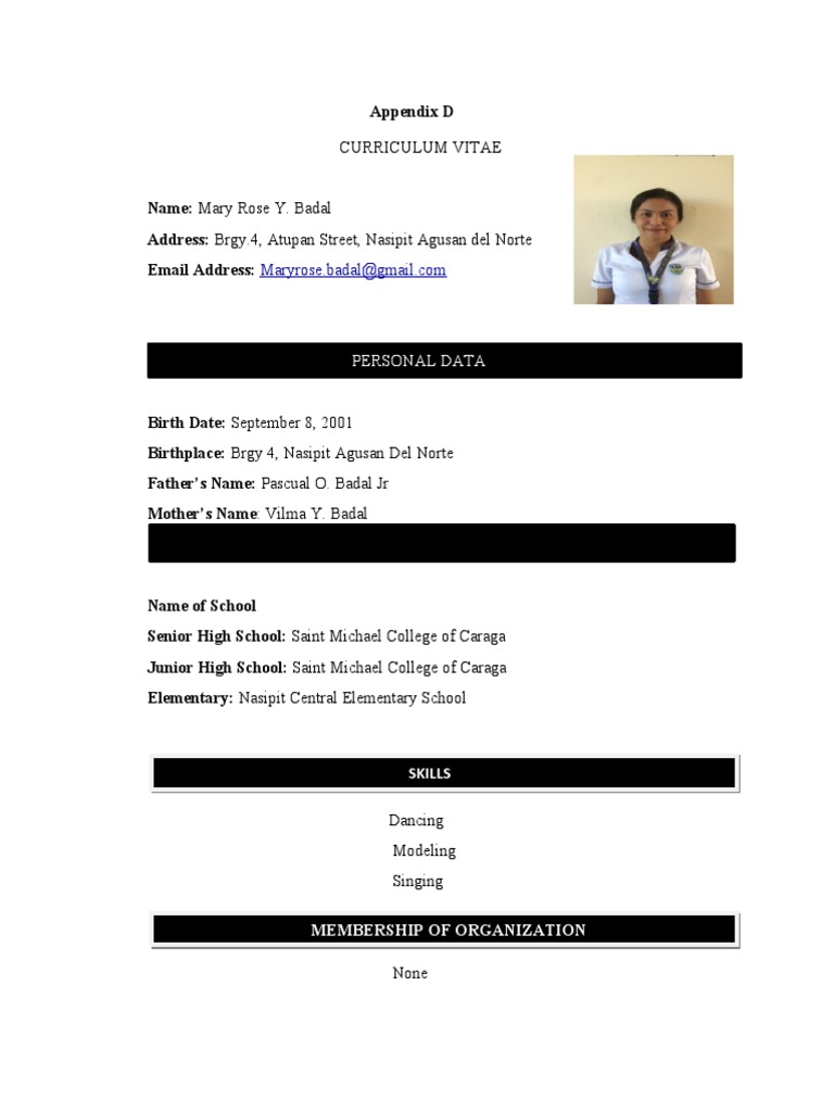 Appendix D Curriculum Vitae: Personal Data | PDF | Schools | Social ...