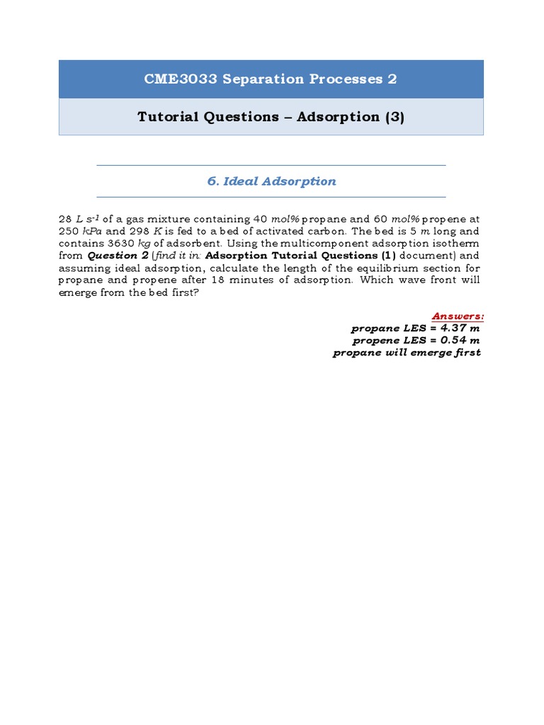 Adsorption Tutorial Solutions | PDF | Adsorption | Applied And Interdisciplinary Physics