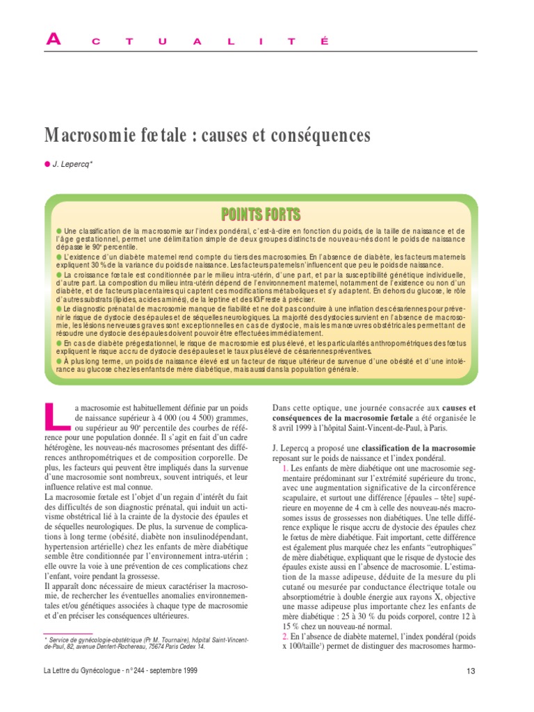 Macrosomie Fœtale: Causes Et Conséquences: Points Forts | PDF | Diabète ...