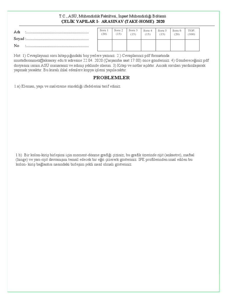 Celik Yapilar I Arasinav Sorulari | PDF