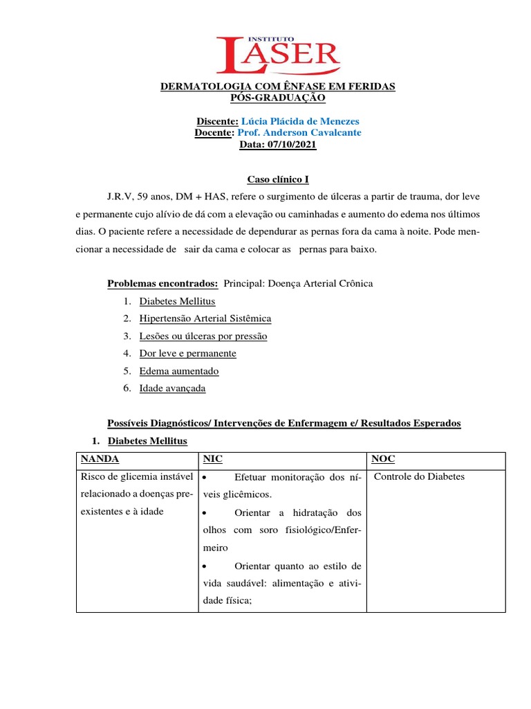 ESTUDOS DE CASO - NANDA.NIC E NOC. Prof. Anderson Cavalcante 2021 | PDF ...