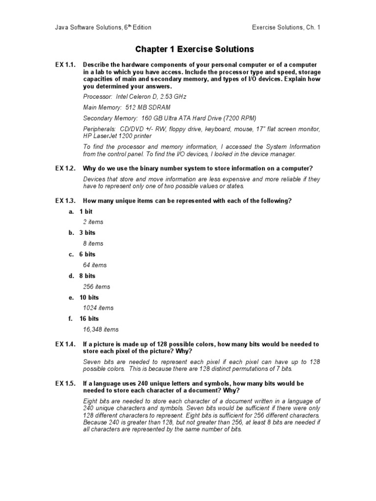 Java Software Solutions Ch. 1 Exercise Answers | PDF | Random Access ...