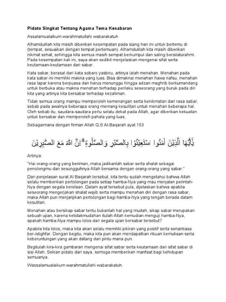 Pidato Singkat Tentang Agama Tema Kesabaran | PDF