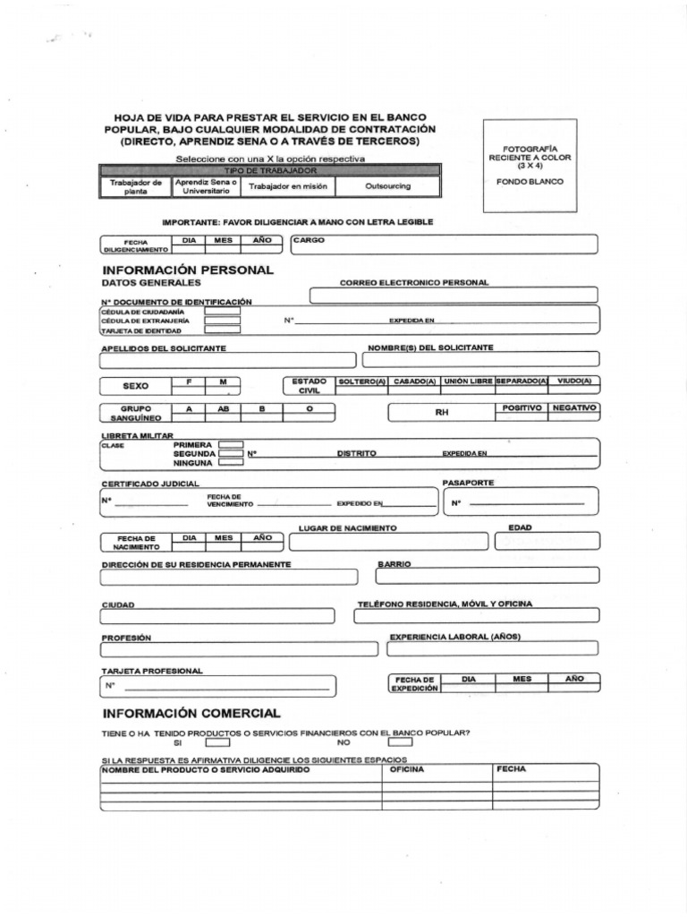 Hoja de Vida Banco Popular ACTUALIZADA | PDF