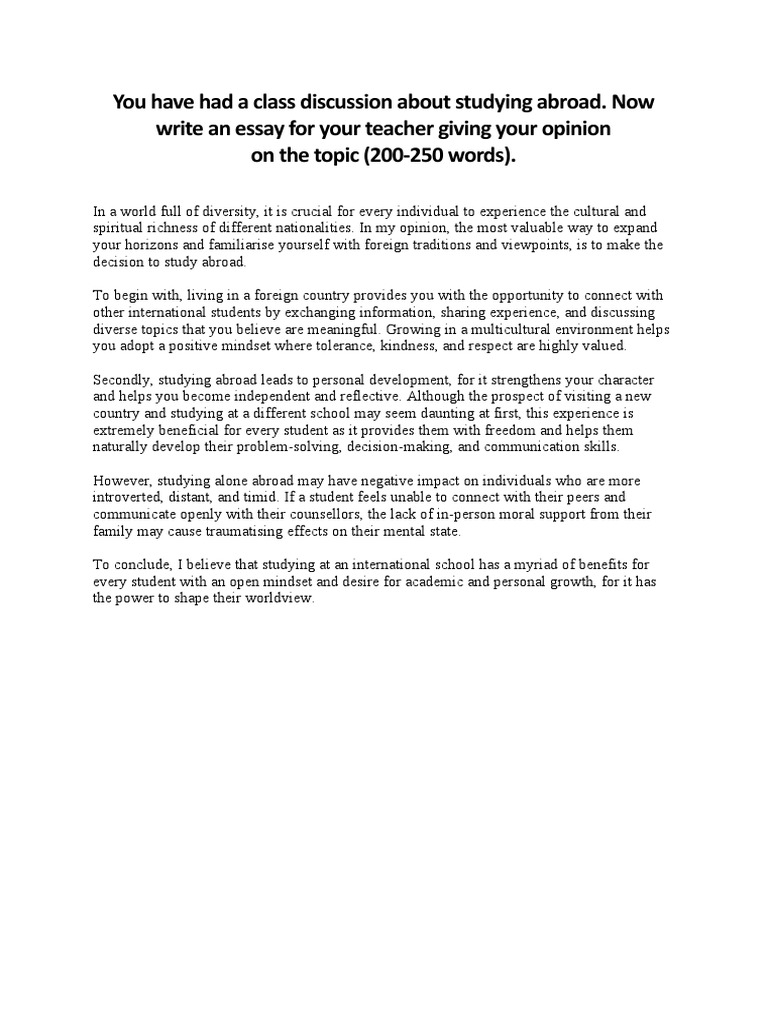 Argumentative Essay - Class Discussion About Studying Abroad. | PDF